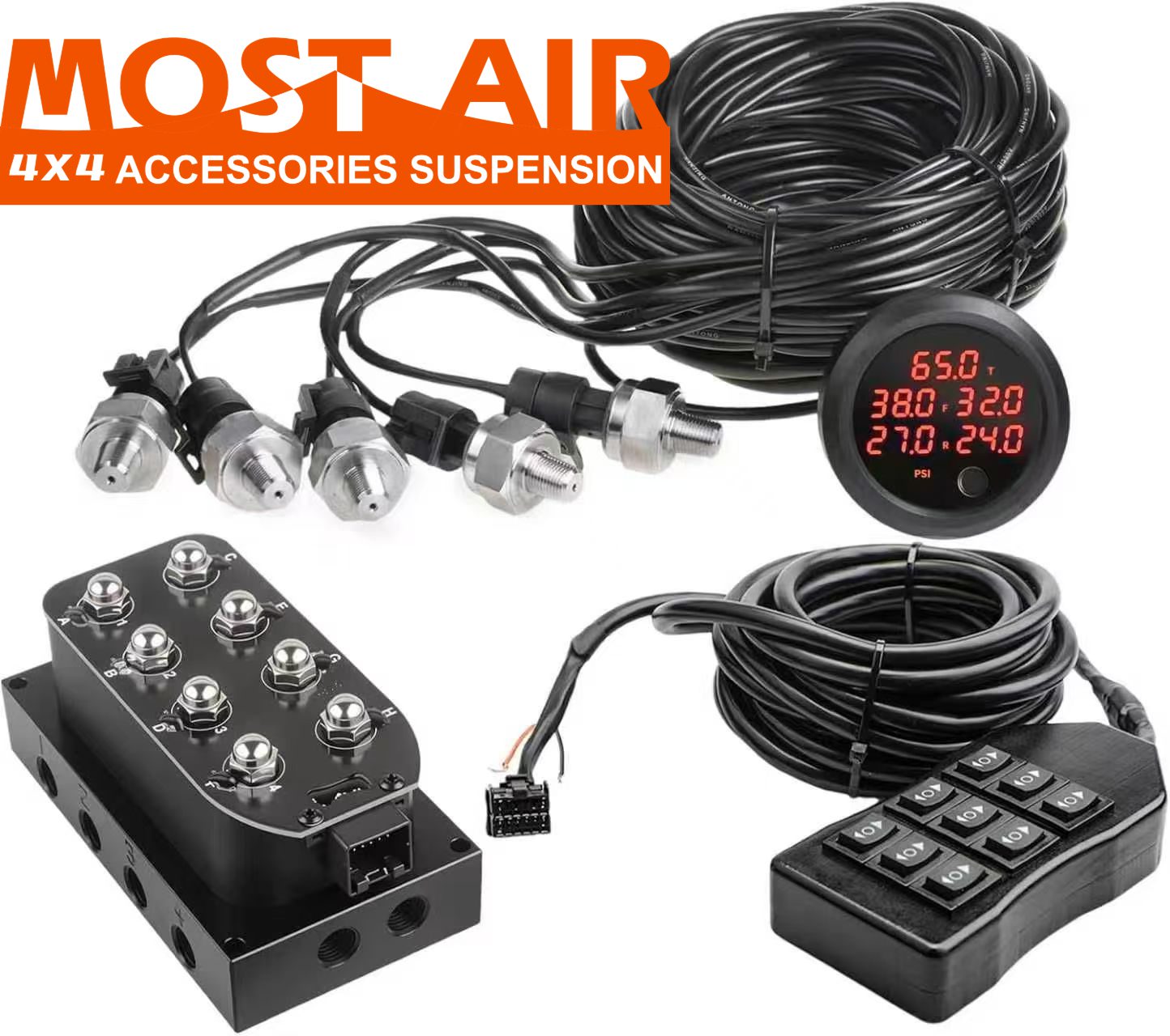 12V Air Ride Suspension Manifold Kit with 8 Air Ride Solenoid Valves ...